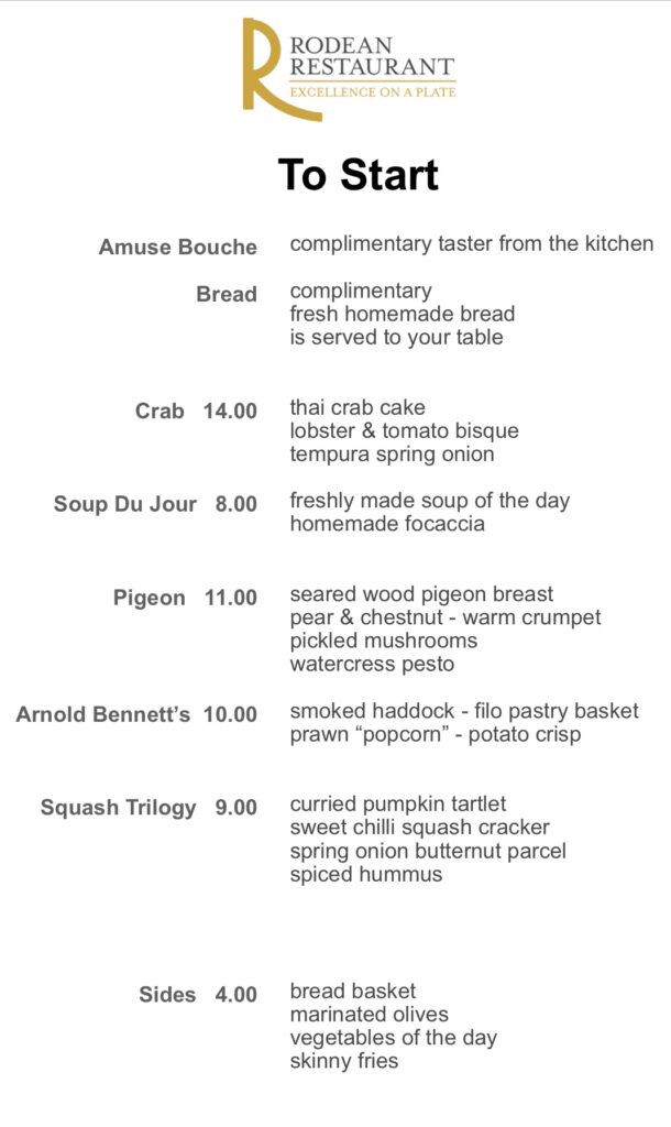 ALA CARTE MENU | Rodean Restaurant