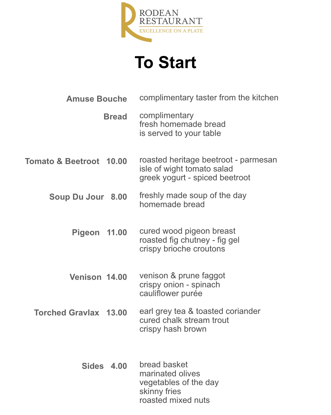 ALA CARTE MENU | Rodean Restaurant